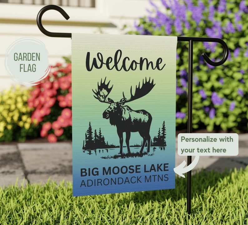 Moose Welcome Flag With Two Lines of Custom Text | Personalized Flag ...