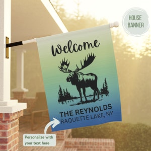 Moose Welcome Flag With Two Lines of Custom Text | Personalized Flag ...