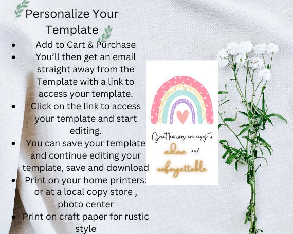 Editable Rainbow Teacher Appreciation Card, Thank You Card for Amazing ...