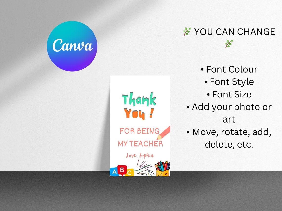 Editable Teacher Appreciation Gift Tag, Customized Thank You Card for ...