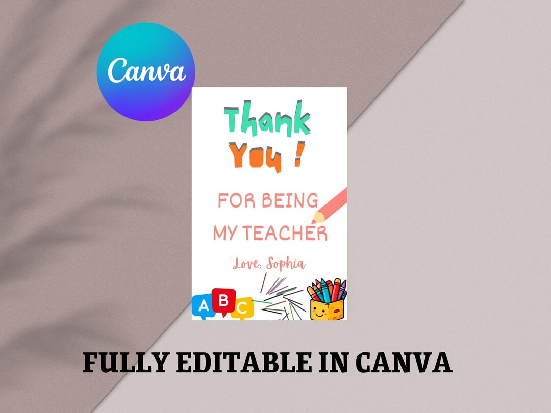 Editable Teacher Appreciation Gift Tag, Customized Thank You Card for ...