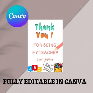 Editable Teacher Appreciation Gift Tag, Customized Thank You Card for ...