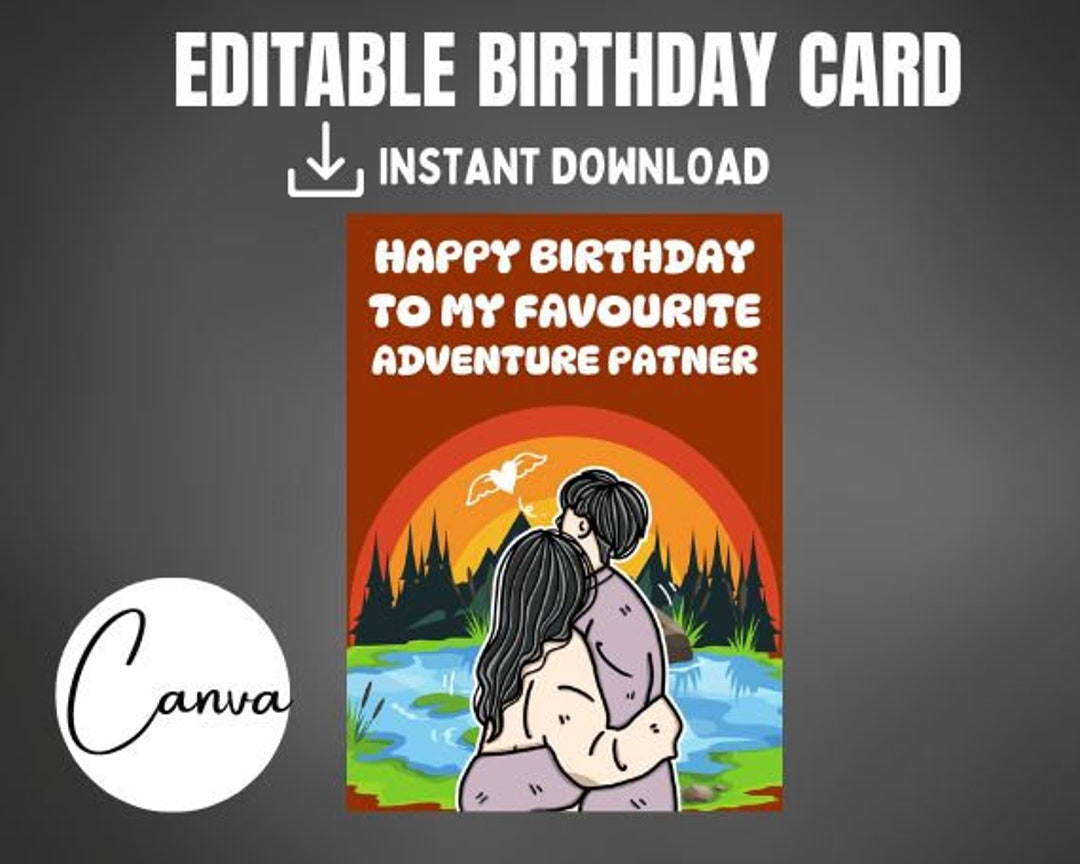 Happy Birthday to My Favorite Adventure Partner Birthday Card Editable ...