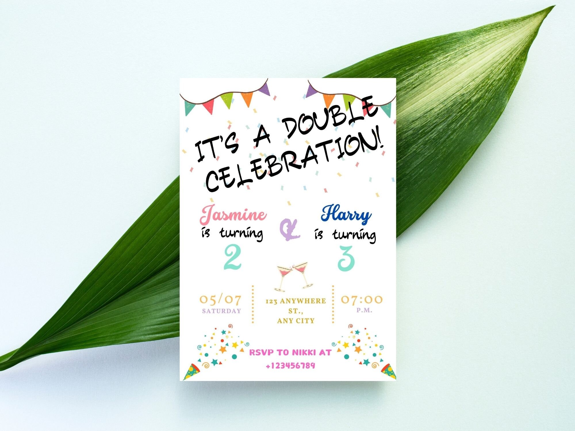 Editable Double Birthday Celebration Card, Sibling Birthday Invitations ...
