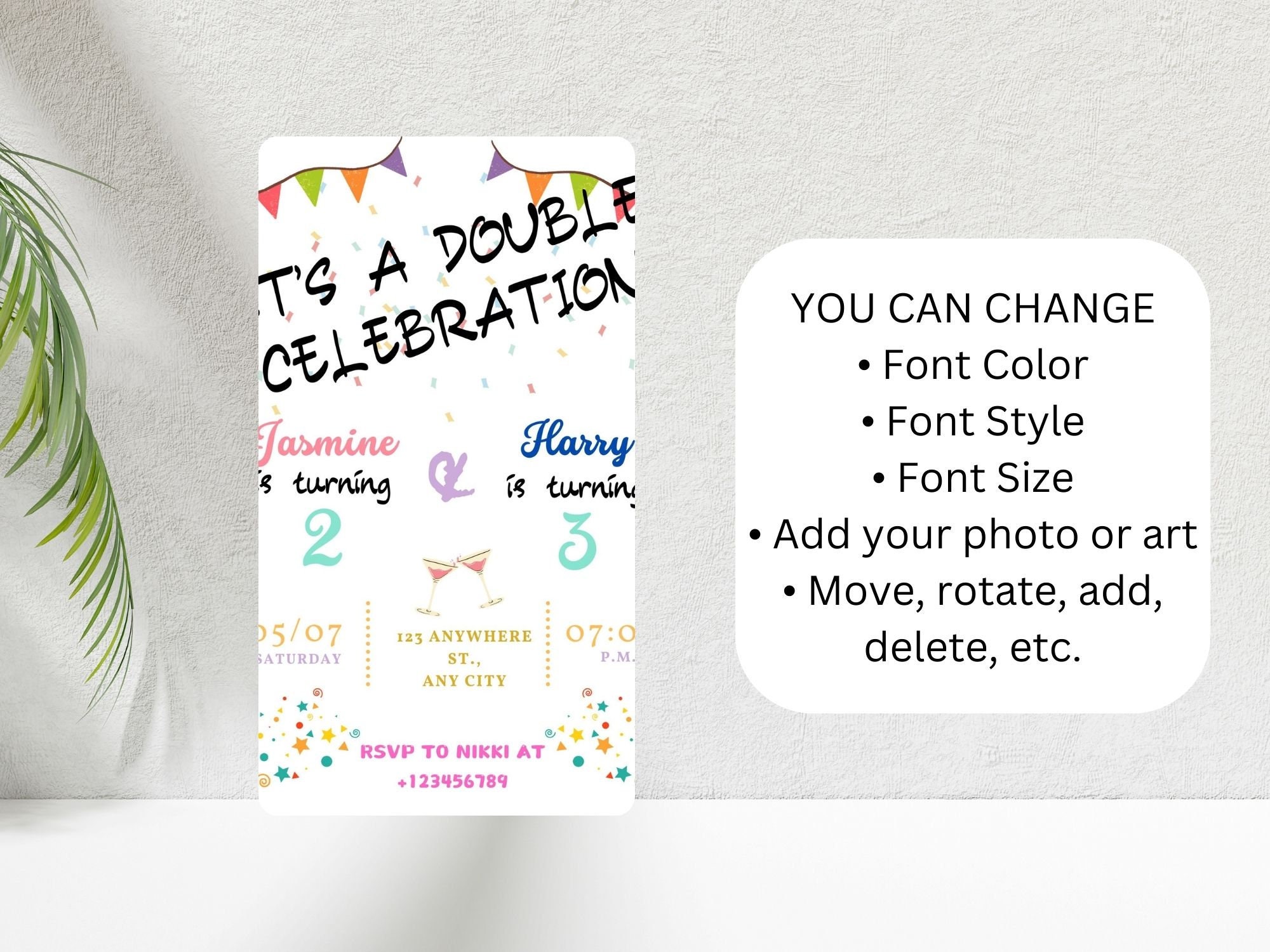 Editable Double Birthday Celebration Card, Sibling Birthday Invitations ...