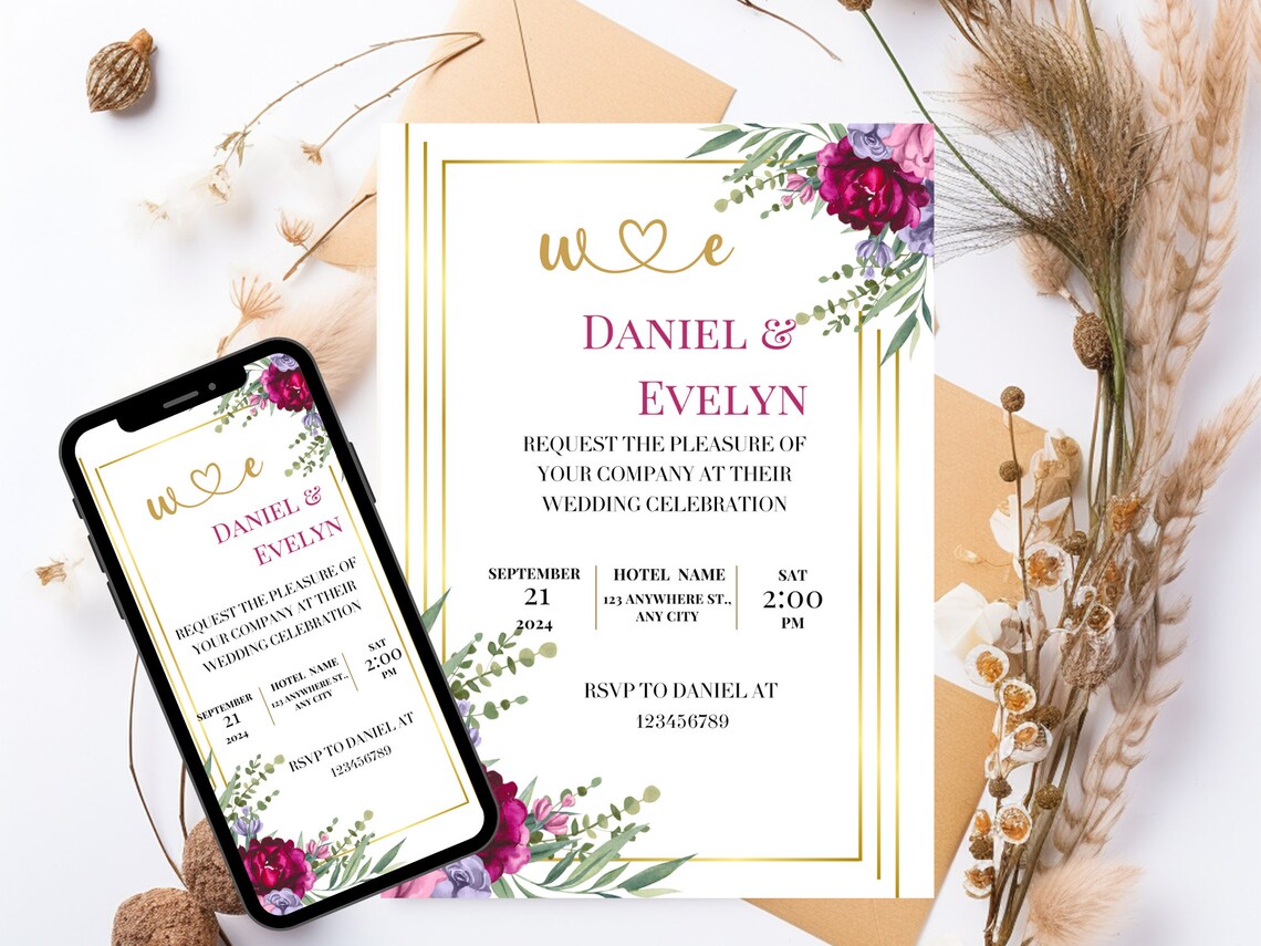 Editable Wedding Invitation Card Templates, Customizable Invitations ...