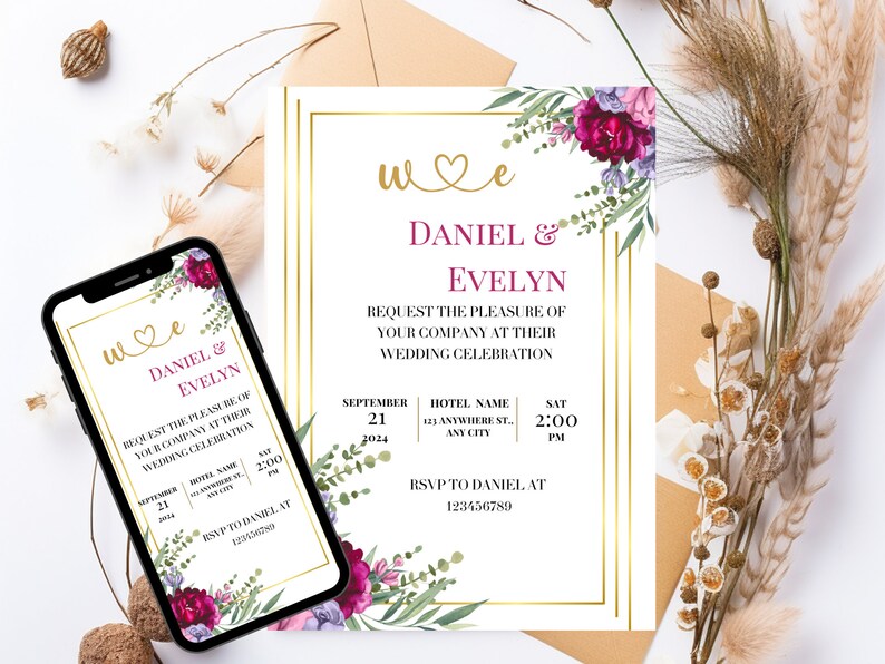 Editable Wedding Invitation Card Templates, Customizable Invitations ...