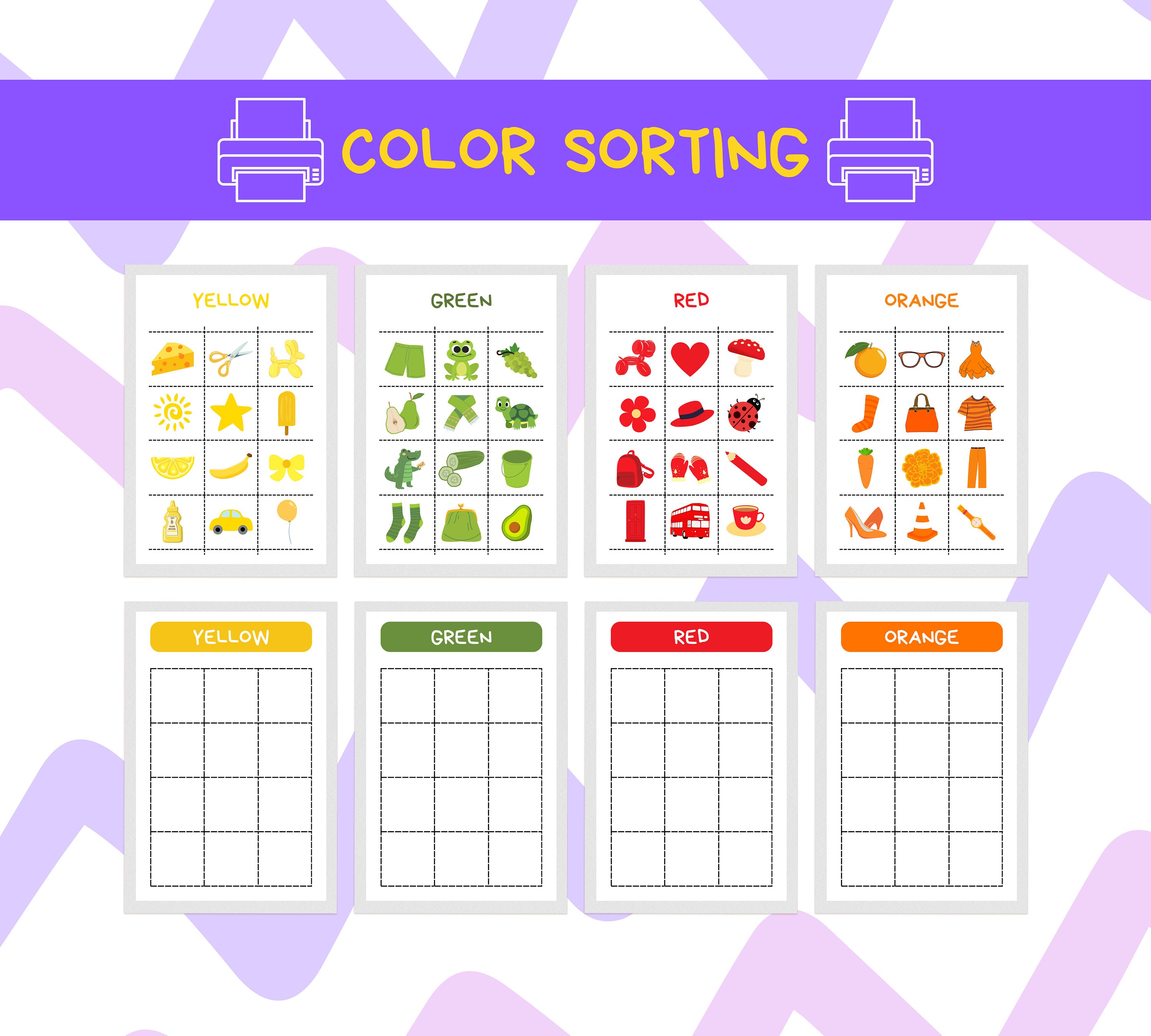 Color Sorting Game Included 7 Colors and 14 Pages, Color Matching ...