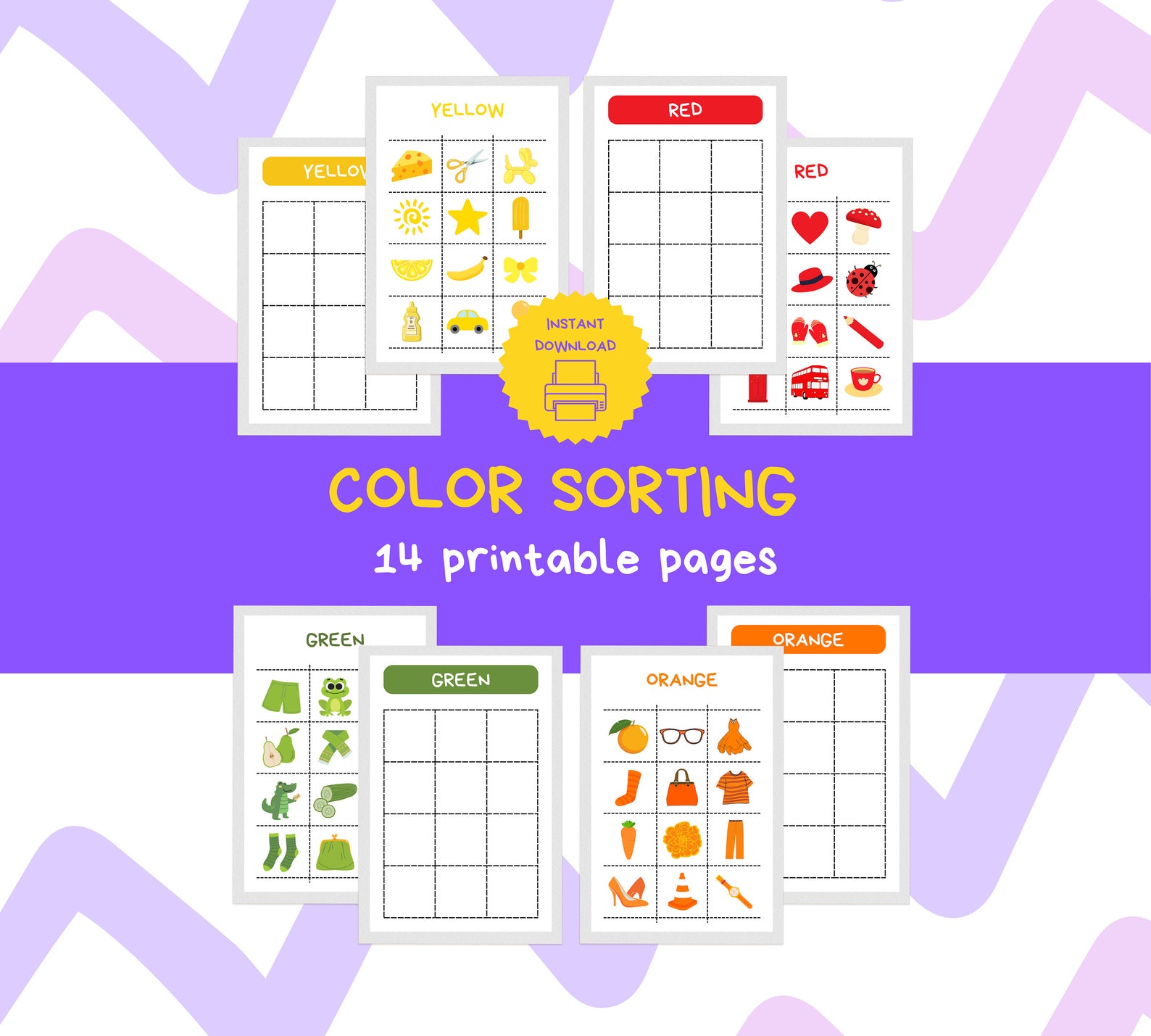 Color Sorting Game Included 7 Colors and 14 Pages, Color Matching ...