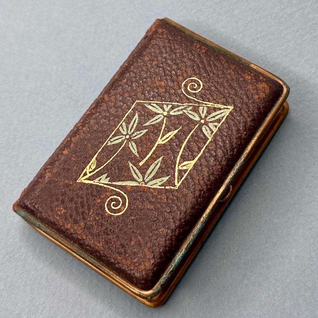 Antique Vintage Mondaine Art Nouveau Leather Book Style Powder Compact ...