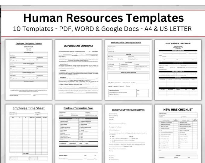 Human Resources Templates. HR Forms. New Employee Checklist. Employee ...