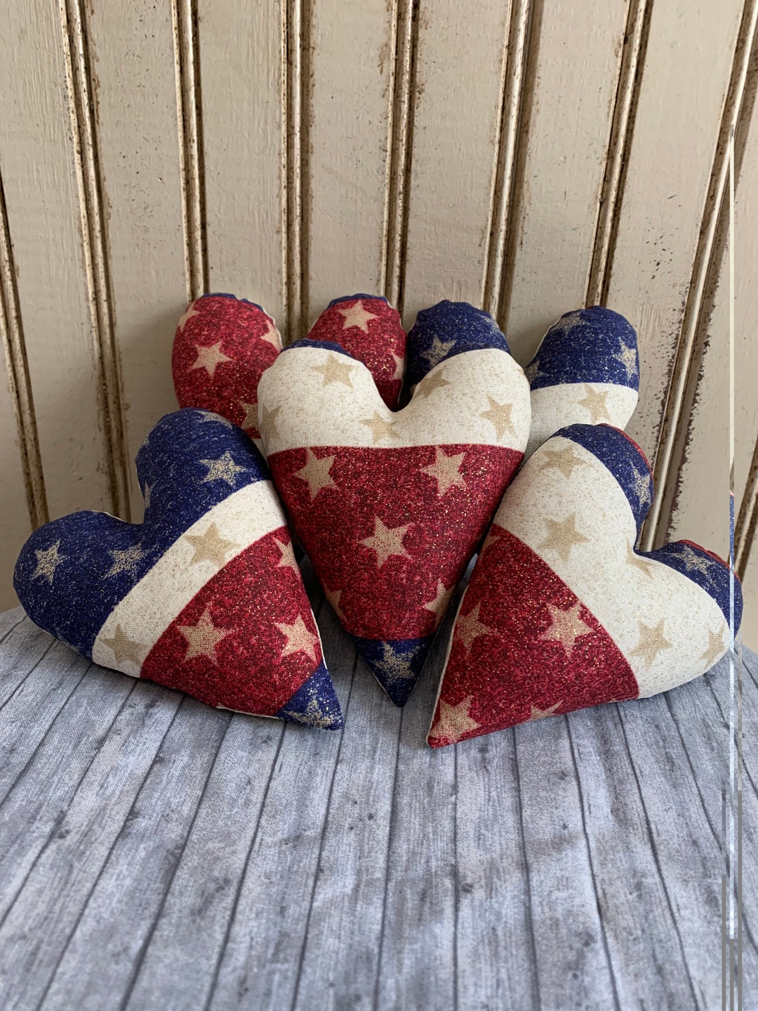 Farmhouse Decor Patriotic Americana USA 4th of July Hearts With Stars 5 ...