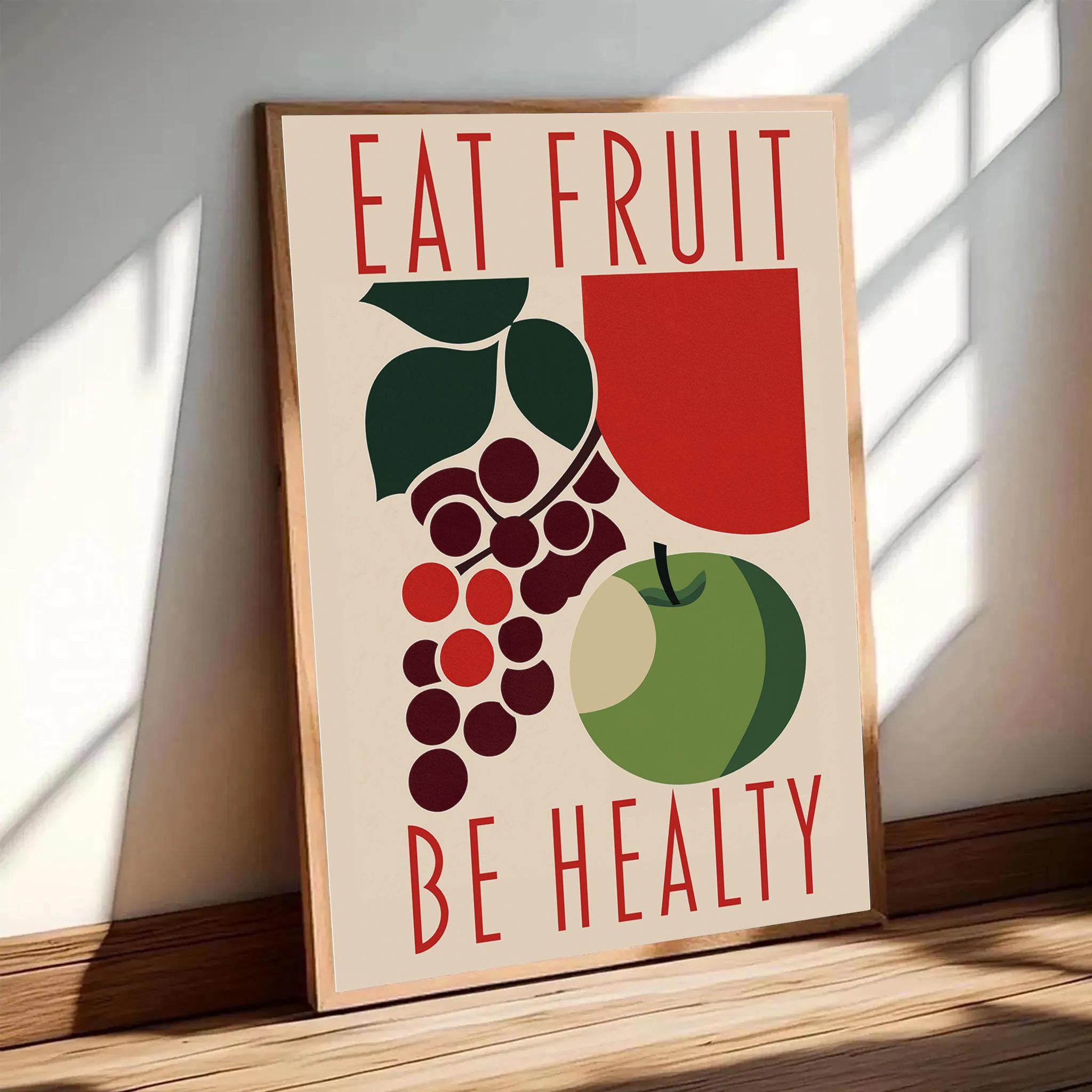 Eat Fruit Be Healthy - Vibrant Retro Digital Poster for Nutrition and ...
