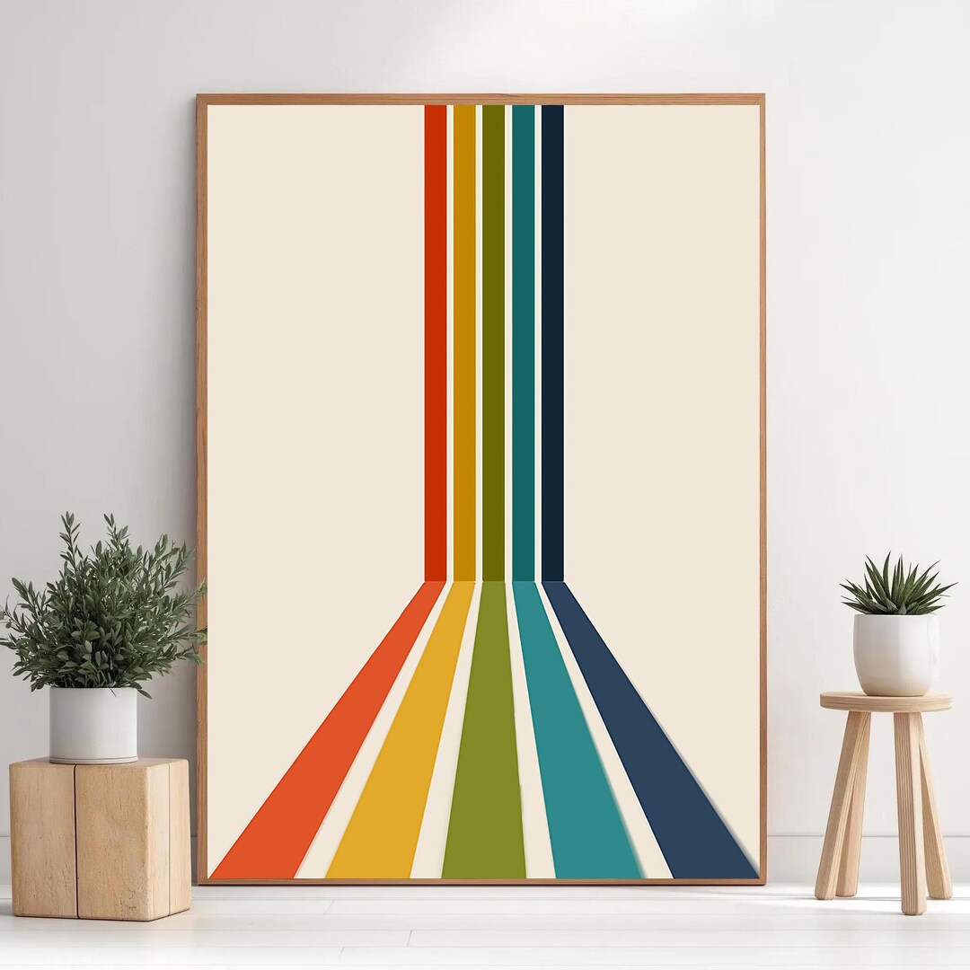 1970s Retro Rainbow Stripes Wall Art Print Aesthetic Poster Bauhaus ...