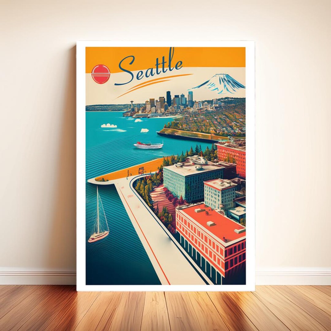 Vintage Seattle Travel Poster - Pacific Northwest Inspired Art - Etsy