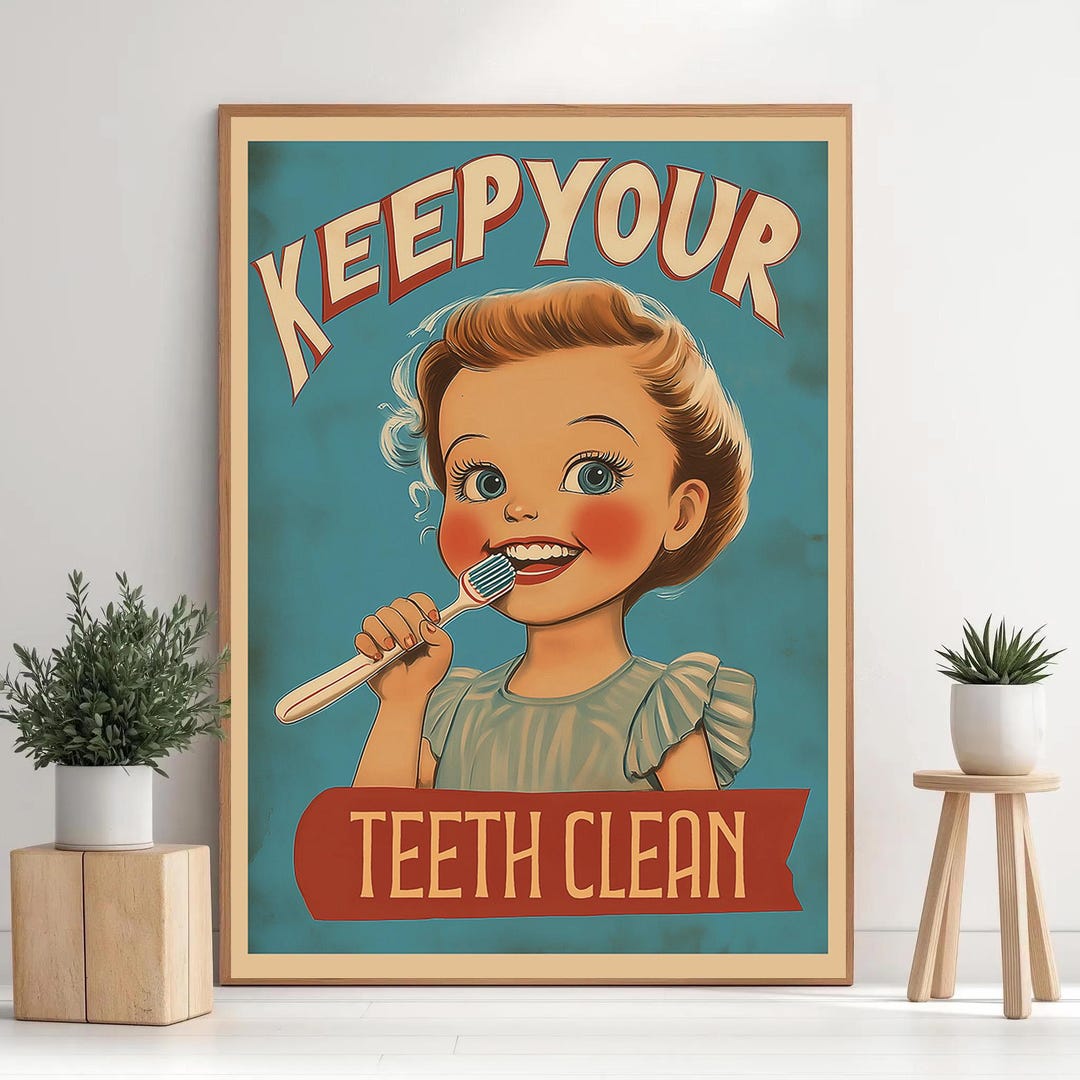 Vintage Dental Poster Retro Bathroom Art Dental Hygiene Print Dentist ...