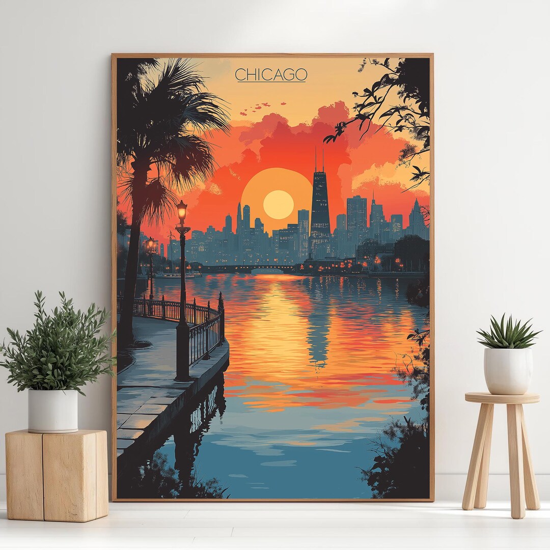 Chicago Sunset Skyline Digital Art Print – High Resolution Wall Art ...