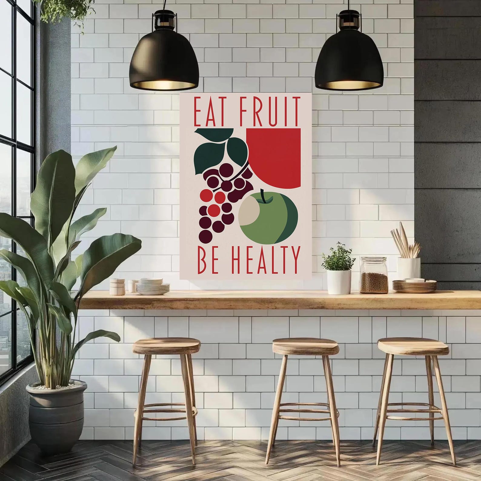 Eat Fruit Be Healthy - Vibrant Retro Digital Poster for Nutrition and ...