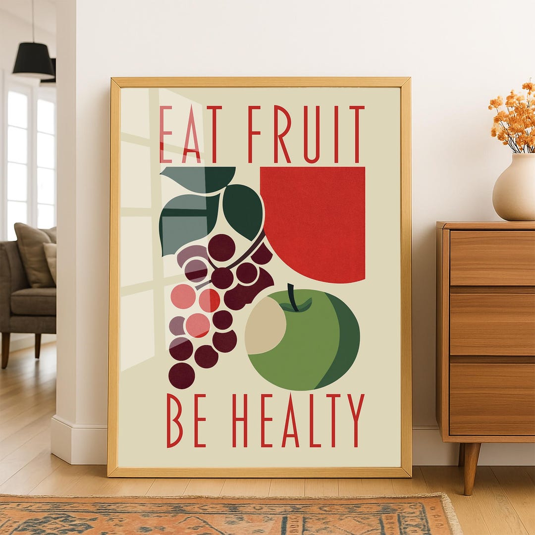 Eat Fruit Be Healthy - Vibrant Retro Digital Poster for Nutrition and ...