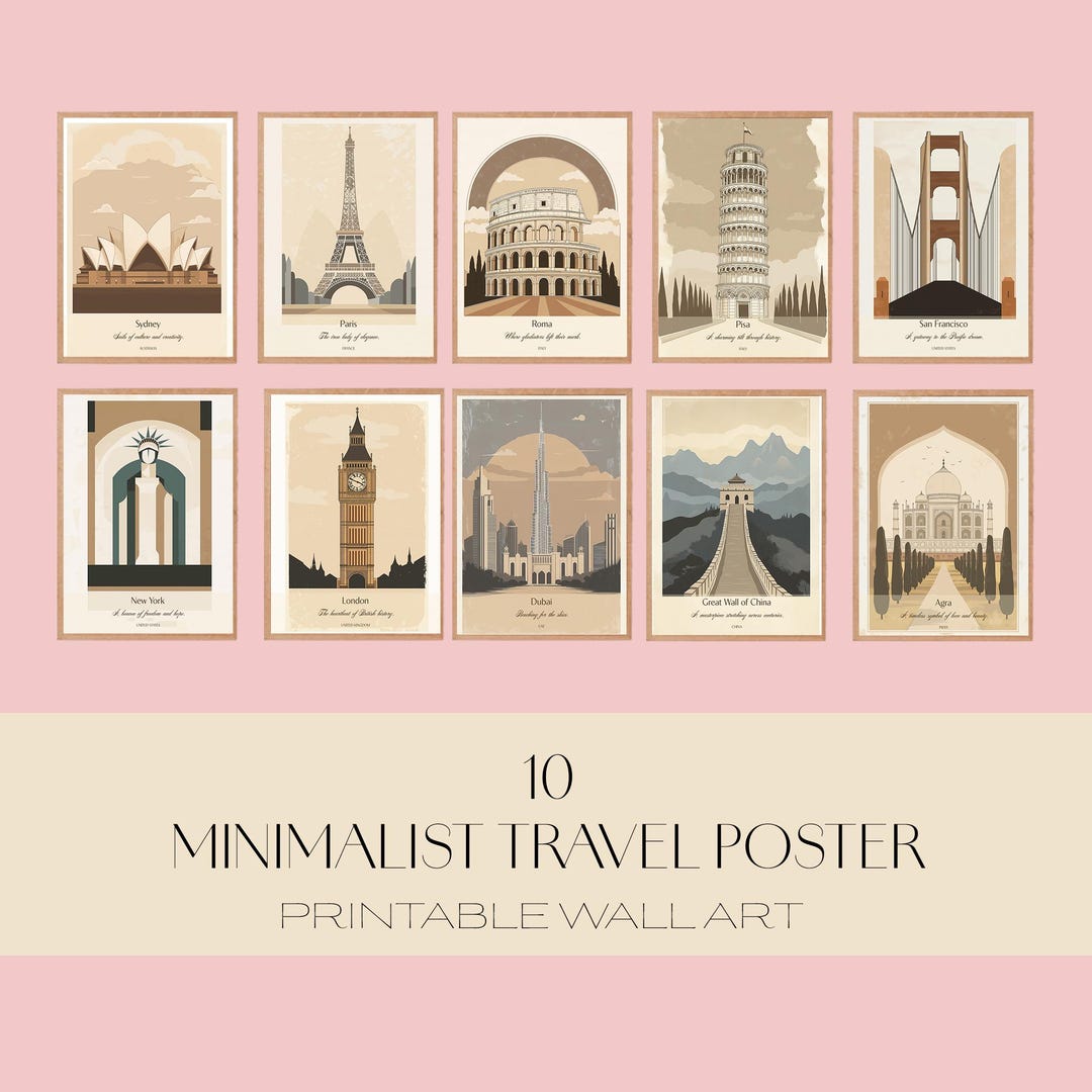 Minimalist World Landmarks Poster Set – 10 Iconic Designs, Vintage Wall ...