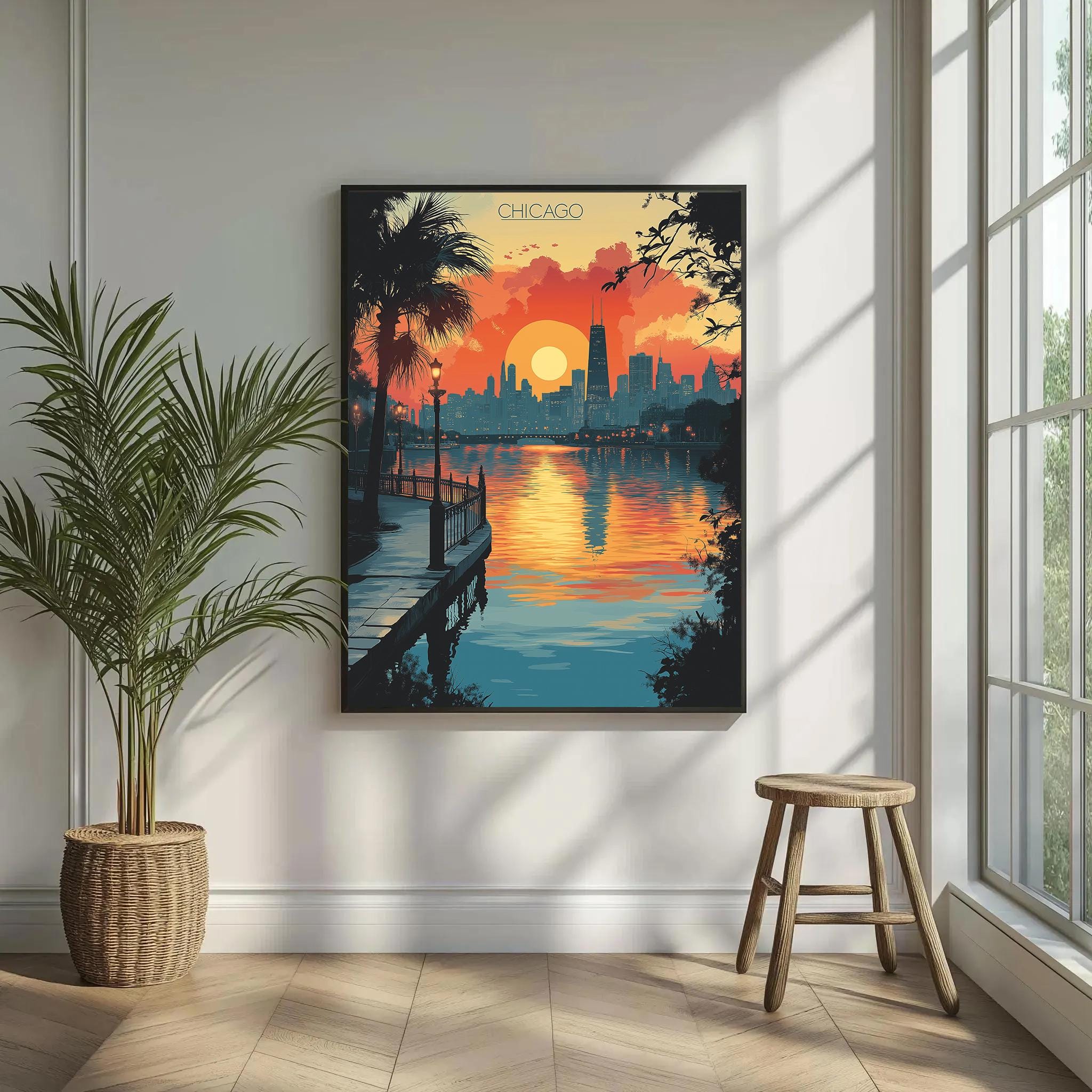 Chicago Sunset Skyline Digital Art Print – High Resolution Wall Art ...