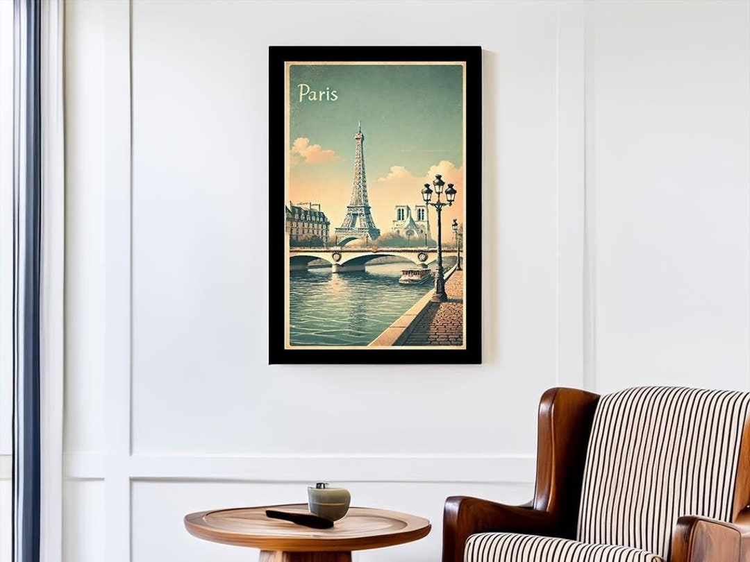 Vintage Paris Poster With Eiffel Tower 20x30 Cm Adhesive Frame - Etsy
