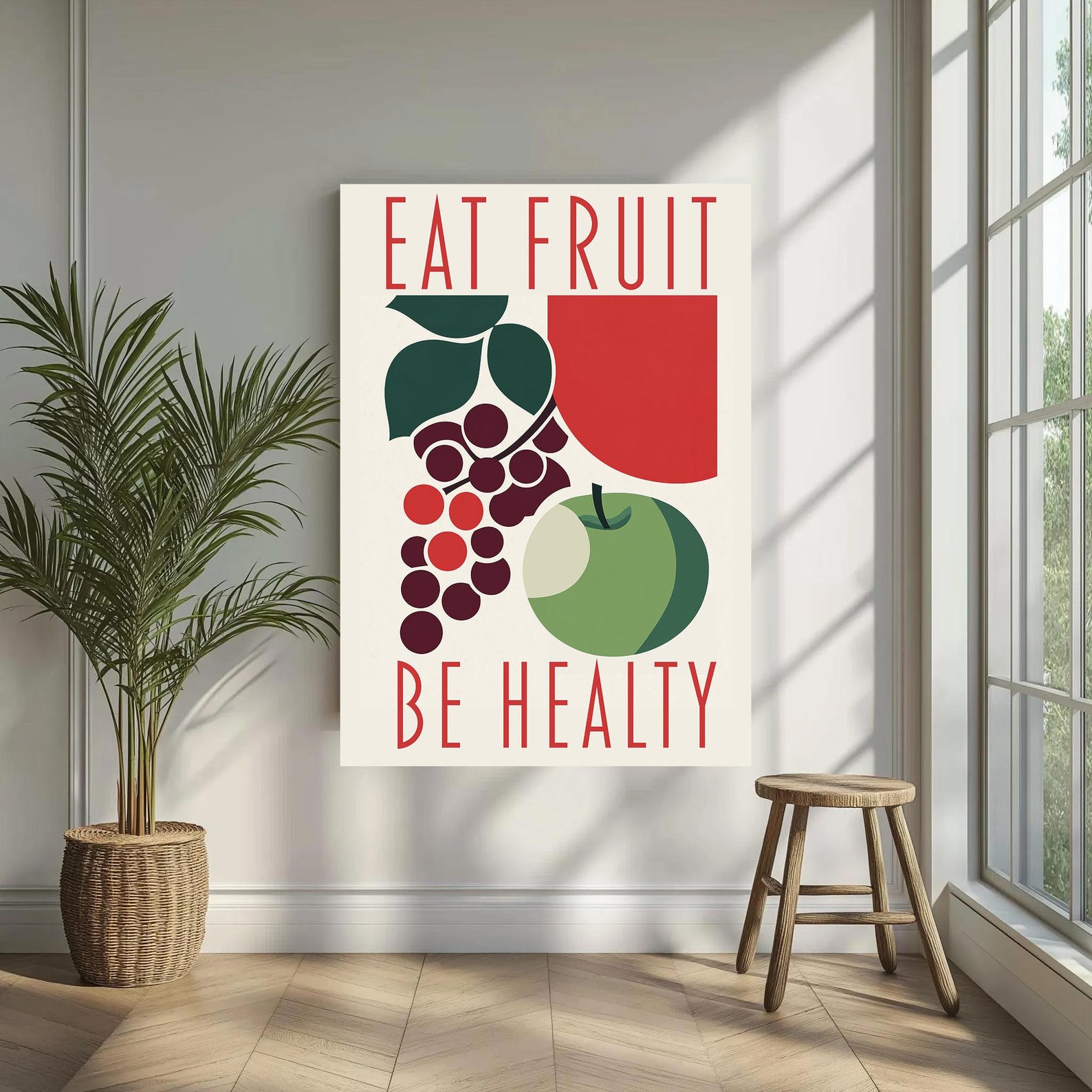 Eat Fruit Be Healthy - Vibrant Retro Digital Poster for Nutrition and ...