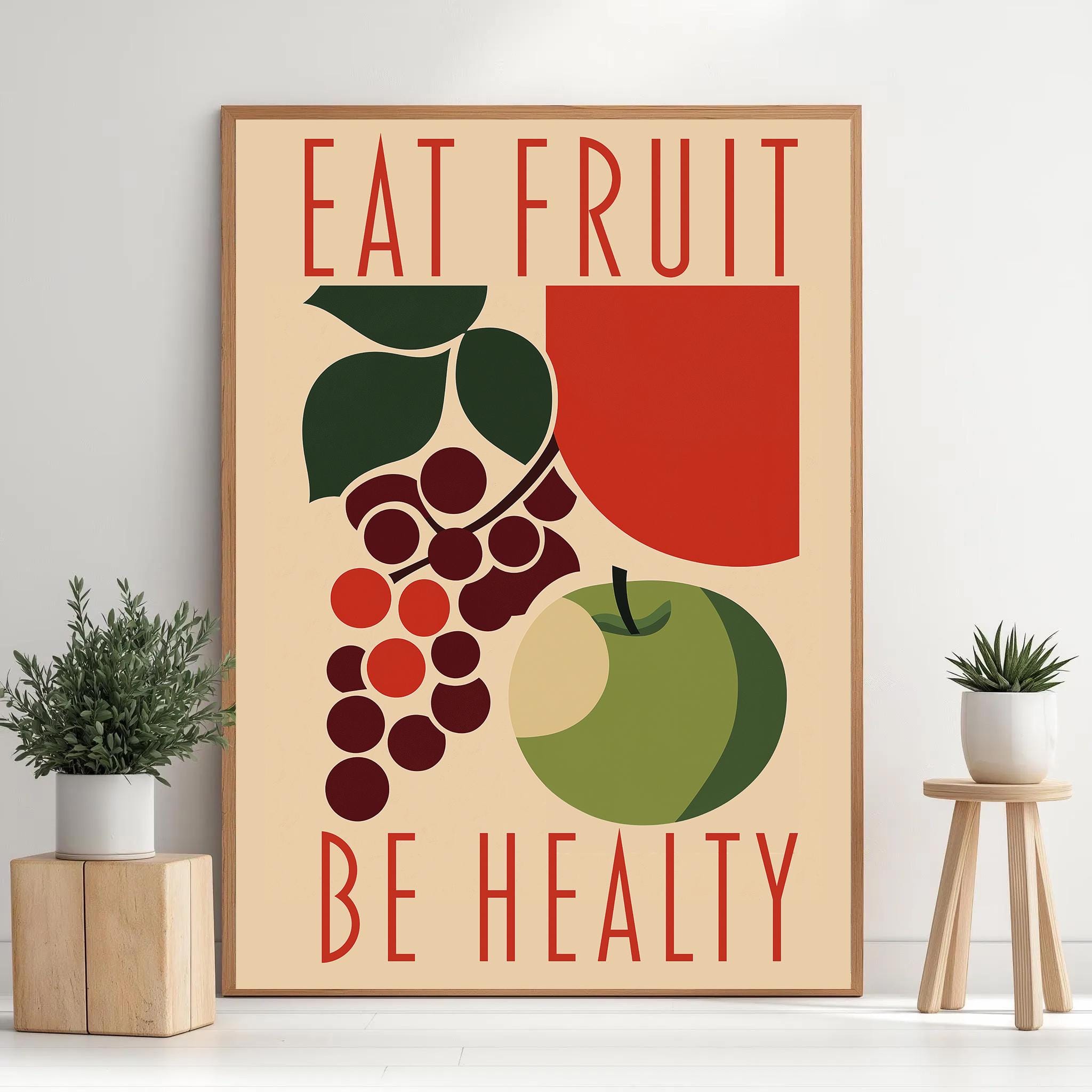 Eat Fruit Be Healthy - Vibrant Retro Digital Poster for Nutrition and ...