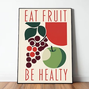 Eat Fruit Be Healthy - Vibrant Retro Digital Poster for Nutrition and ...