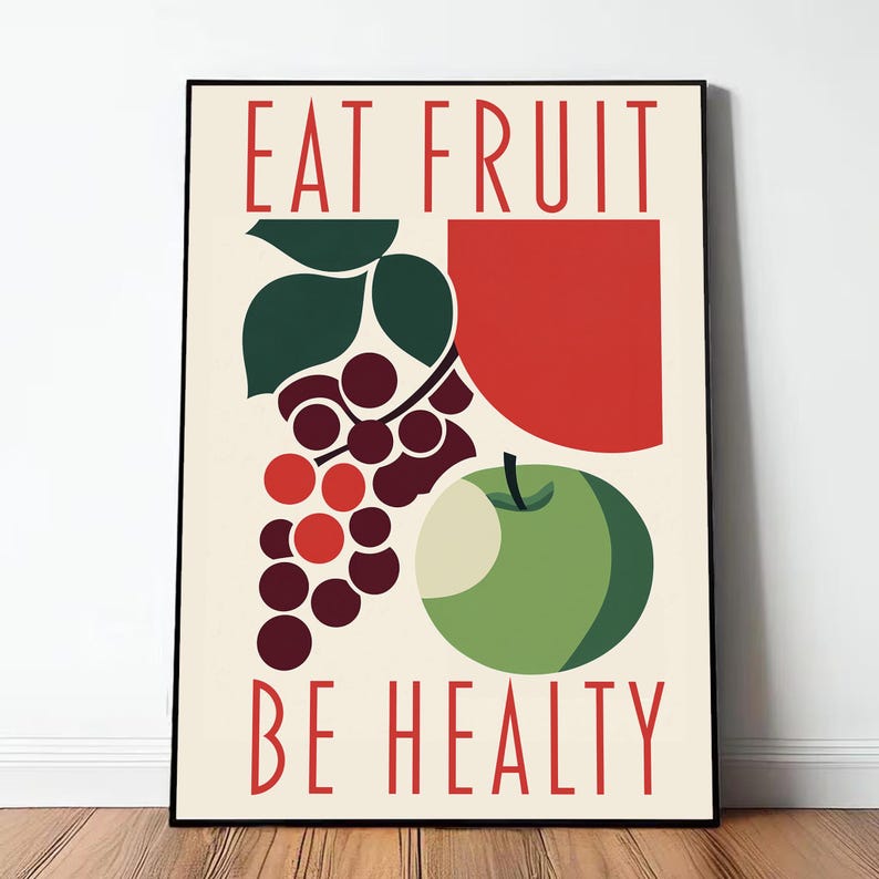Eat Fruit Be Healthy - Vibrant Retro Digital Poster for Nutrition and ...