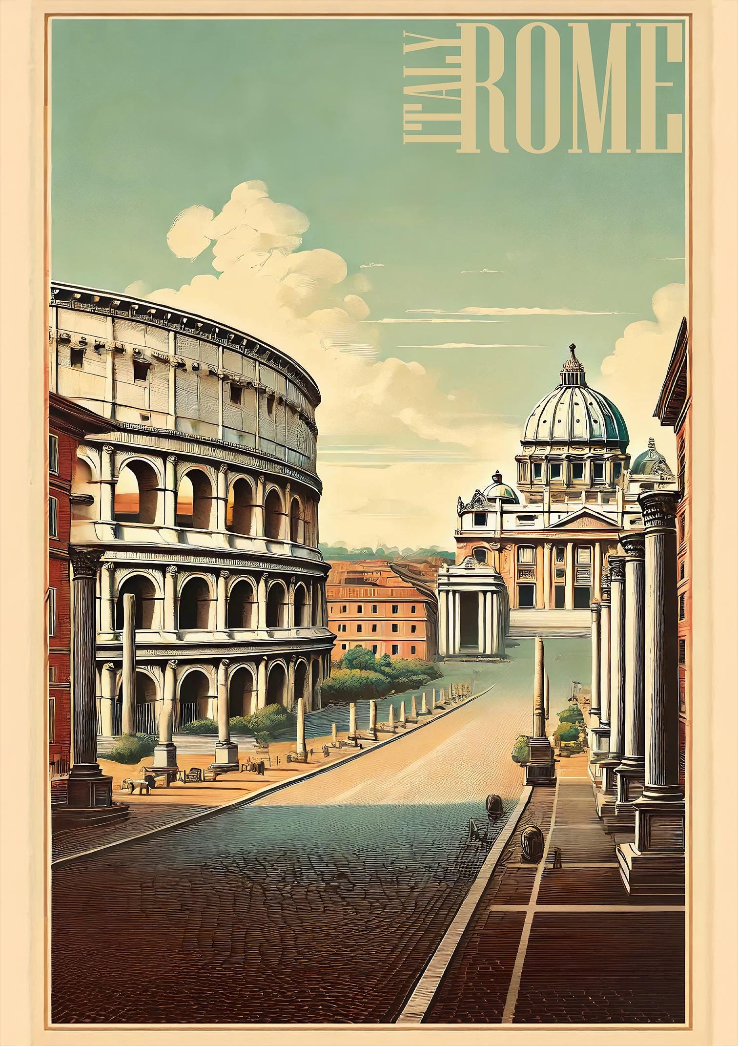 Vintage Rome Wall Art Digital Poster Colosseum and St. Peter's Basilica ...