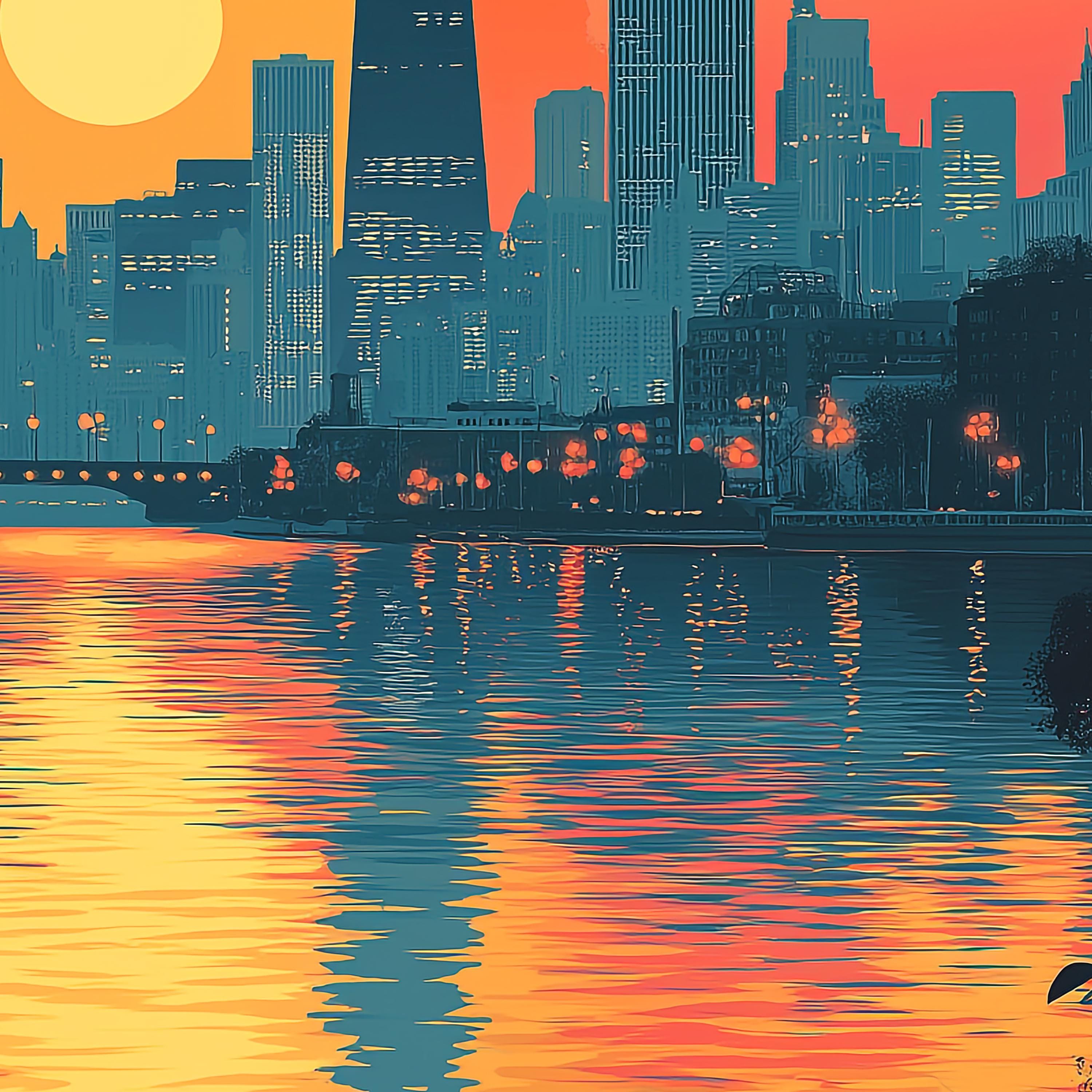 Chicago Sunset Skyline Digital Art Print – High Resolution Wall Art ...