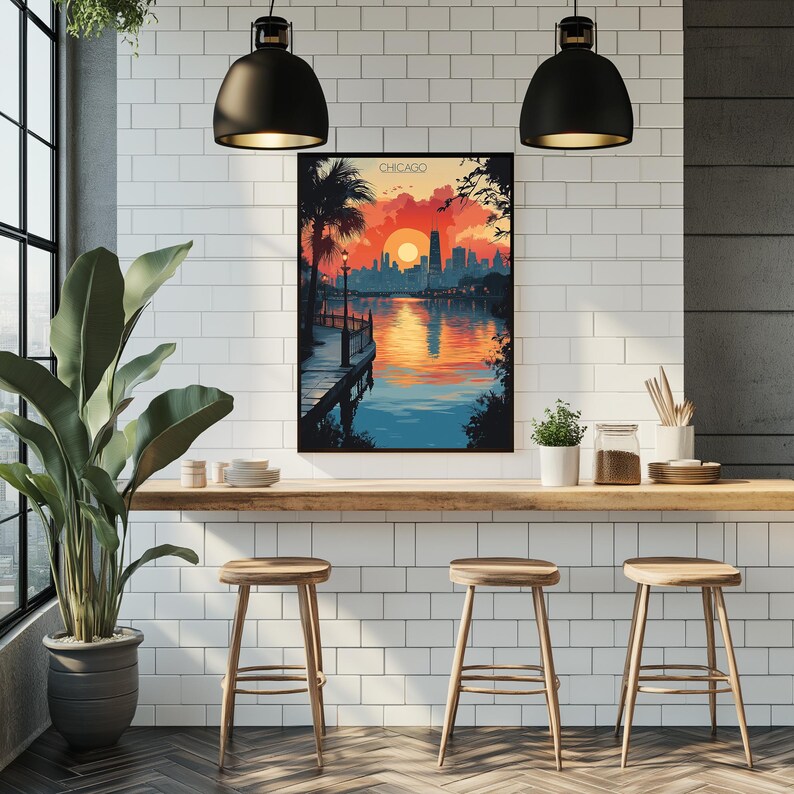 Chicago Sunset Skyline Digital Art Print – High Resolution Wall Art ...