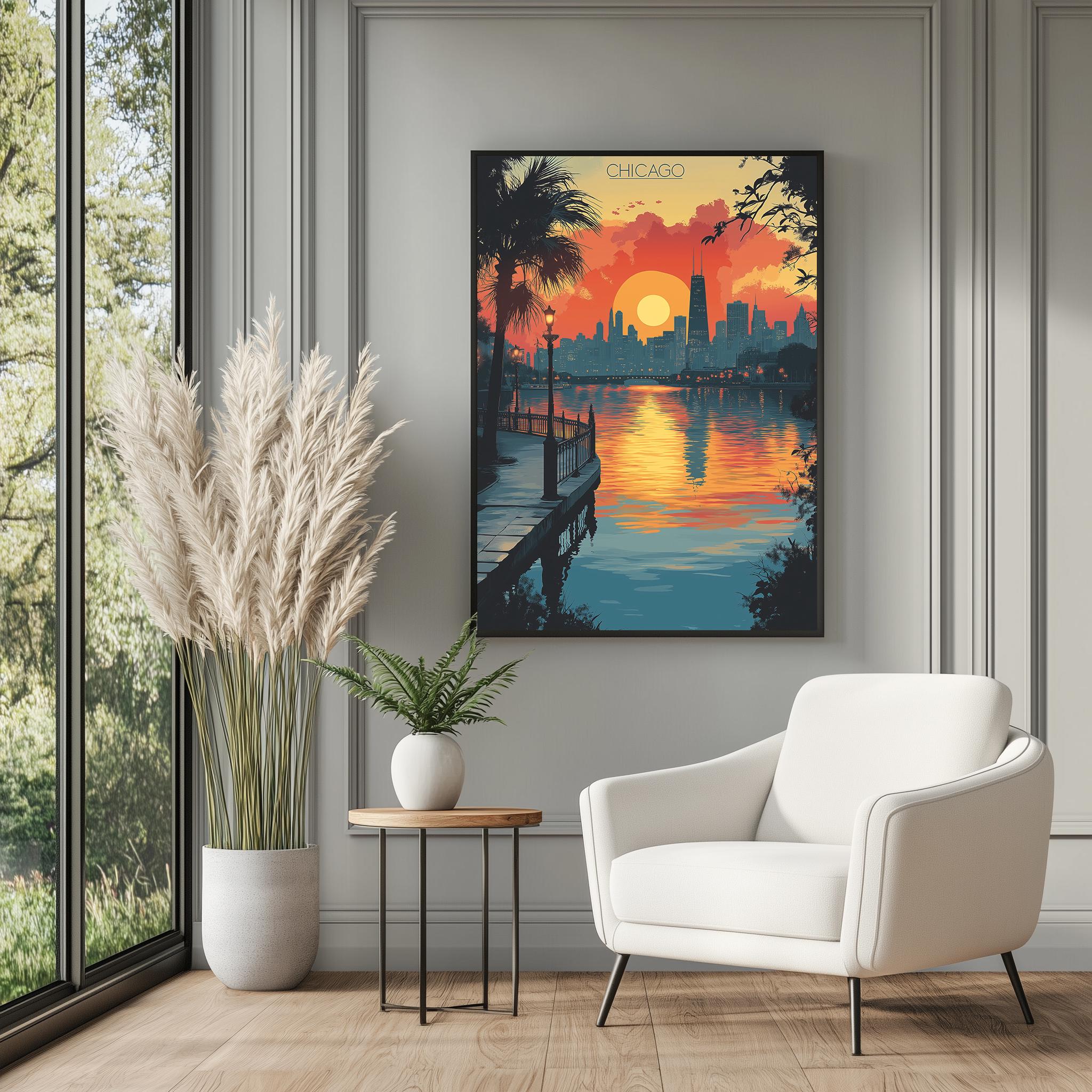Chicago Sunset Skyline Digital Art Print – High Resolution Wall Art ...