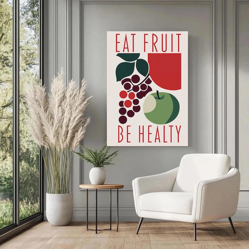 Eat Fruit Be Healthy - Vibrant Retro Digital Poster for Nutrition and ...