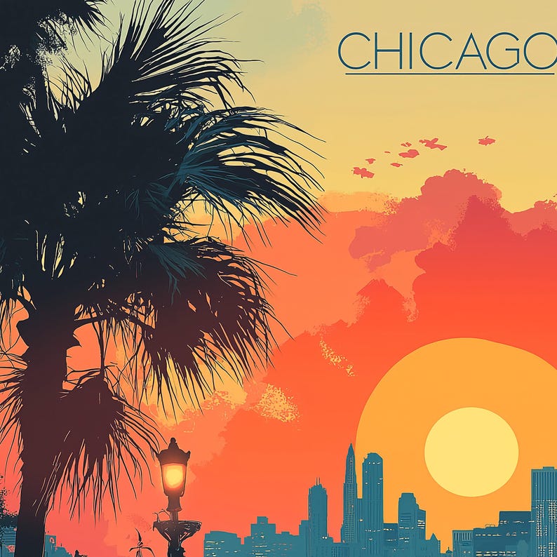 Chicago Sunset Skyline Digital Art Print – High Resolution Wall Art ...