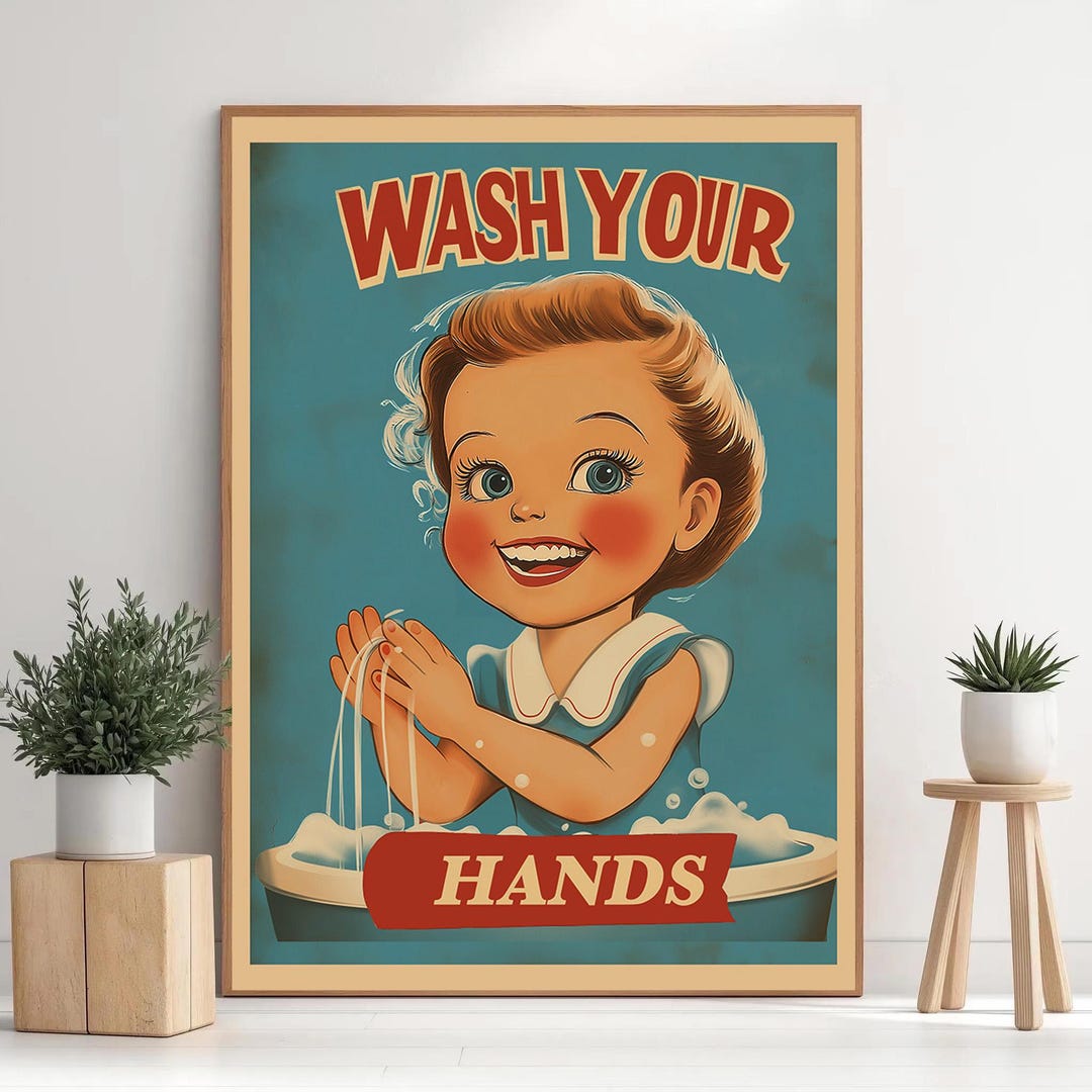 Vintage Wash Your Hands Poster – Retro Hand Washing Art Print for ...