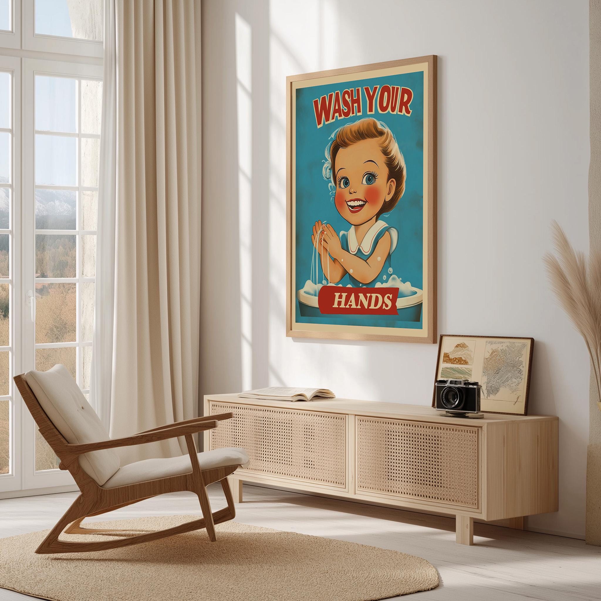Vintage Wash Your Hands Poster – Retro Hand Washing Art Print for ...