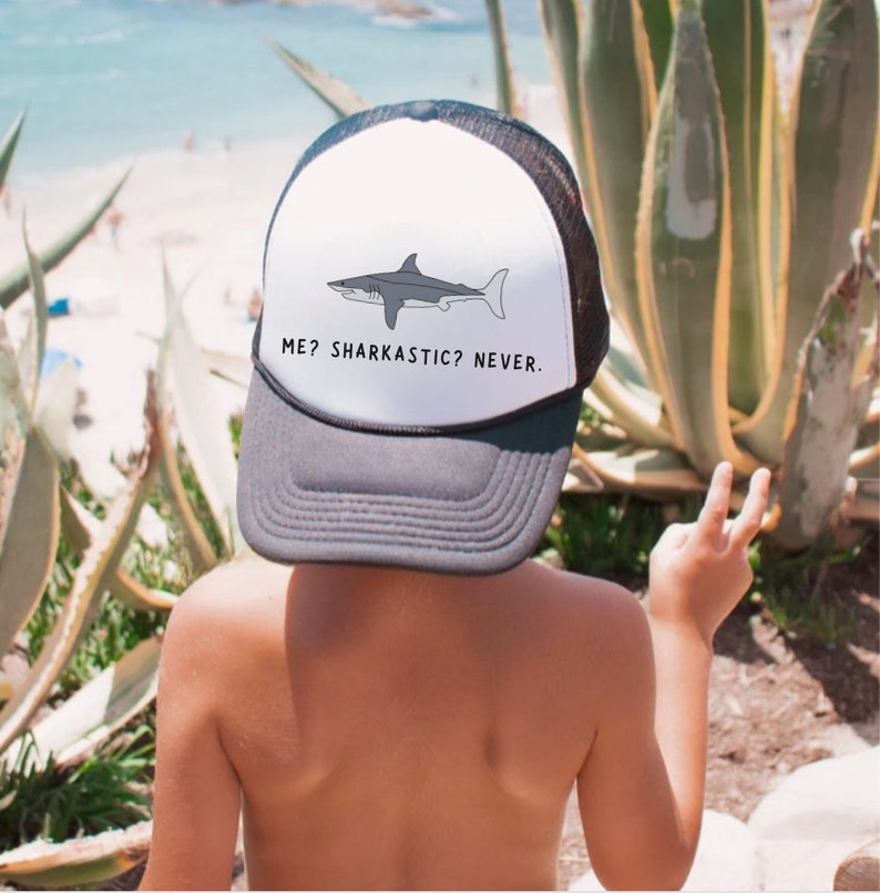 Shark Hat Sharkastic Foam Trucker Hat Ocean Inspired Style Coconut Girl ...