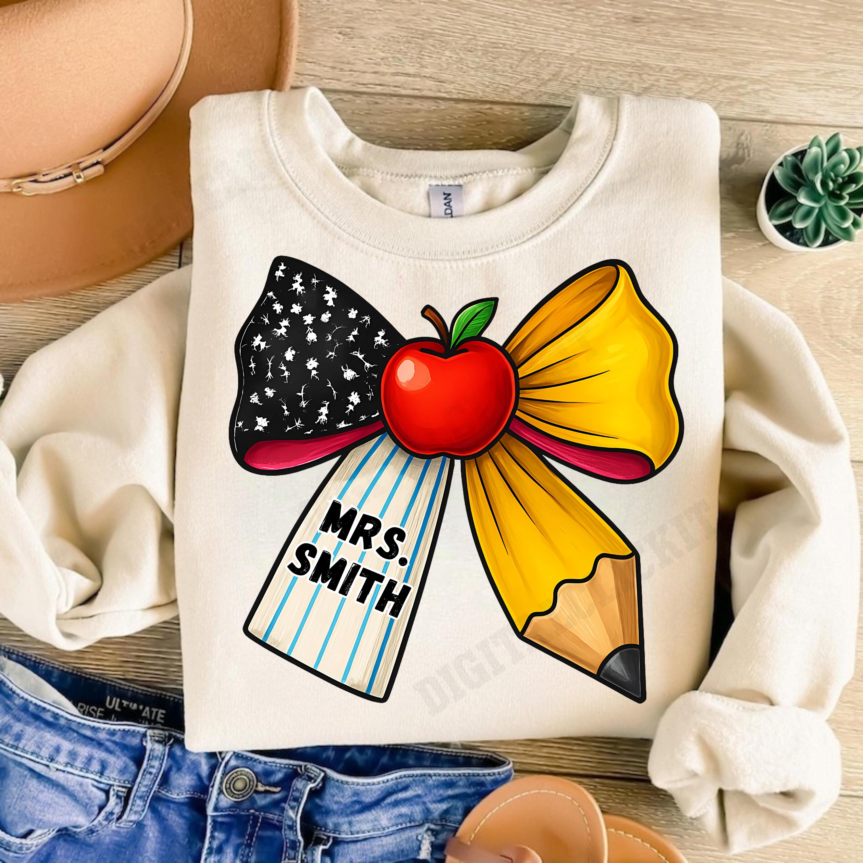 Teacher Pencil Bow Png, Custom Personalized Teacher Png, Composition ...