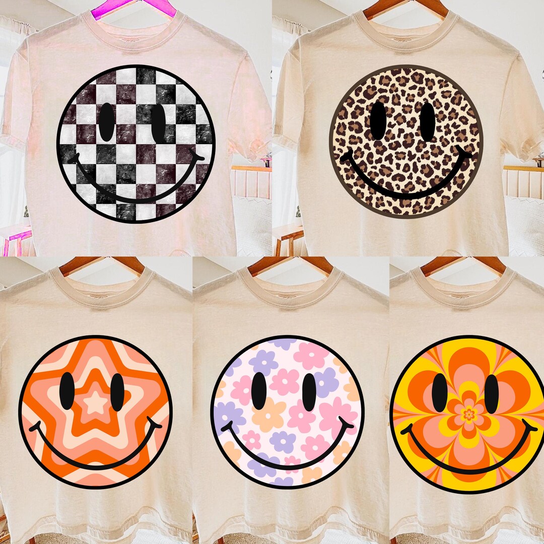 Retro Smiley Faces Bundle, Retro Smile Face Png, Colorful Happy Faces ...