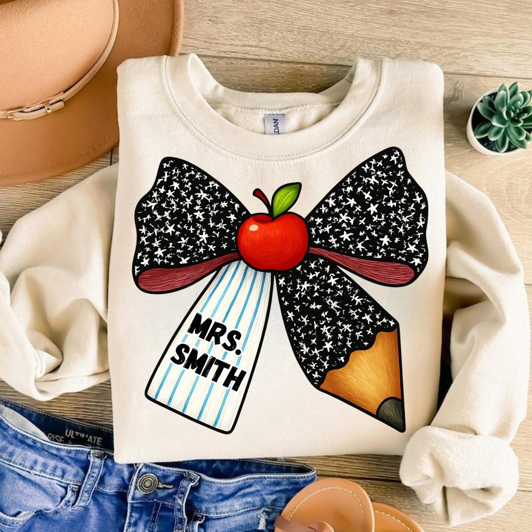 Composition Book Bow Png, Teacher Pencil Bow Png, Custom Teacher Name ...