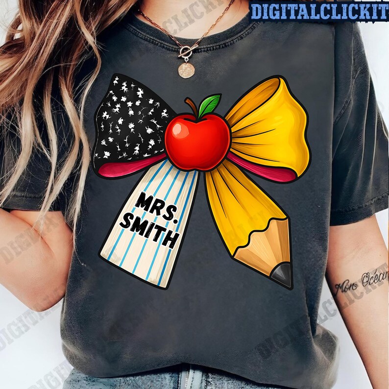 Teacher Pencil Bow Png, Custom Personalized Teacher Png, Composition ...