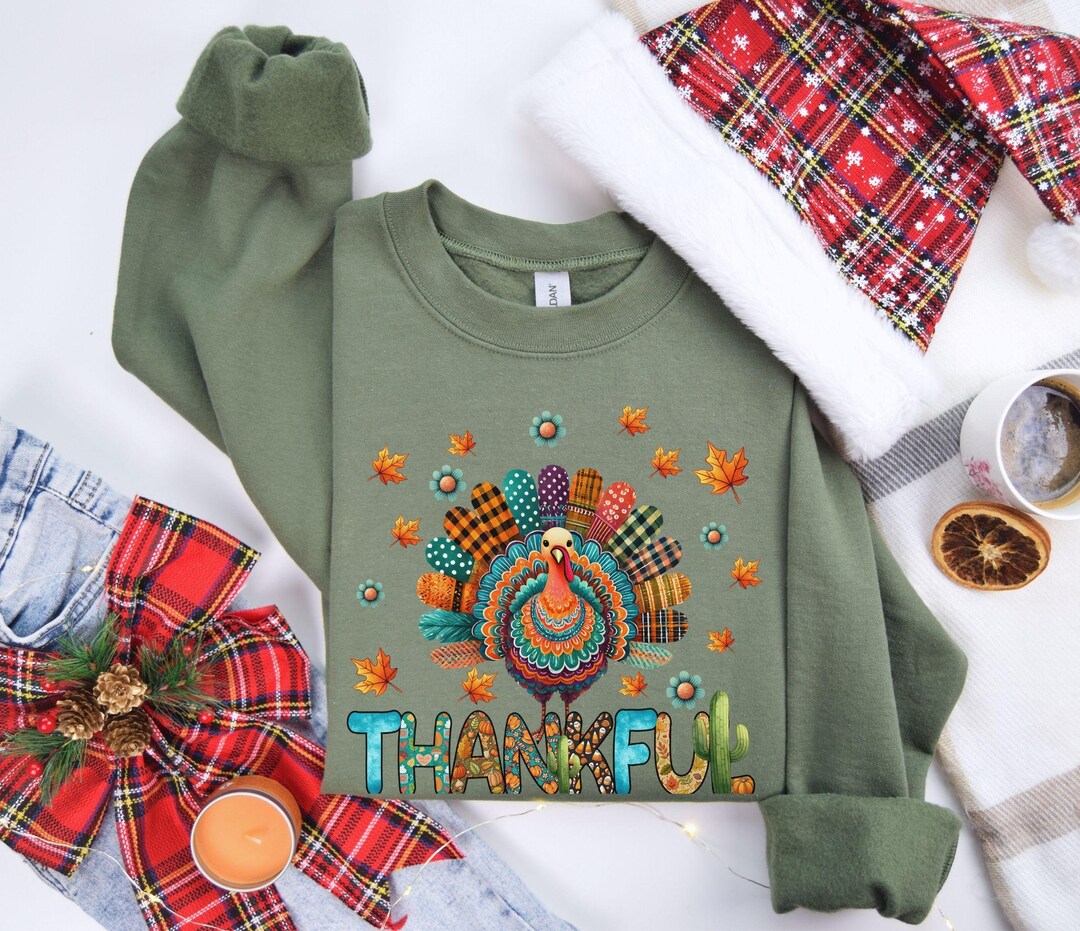 Thankful Turkey Sweatshirt, Thanksgiving Autumn Pullover - Etsy