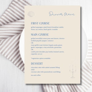 Nautical Blue Dinner Menu | Digital Wedding Template - Etsy