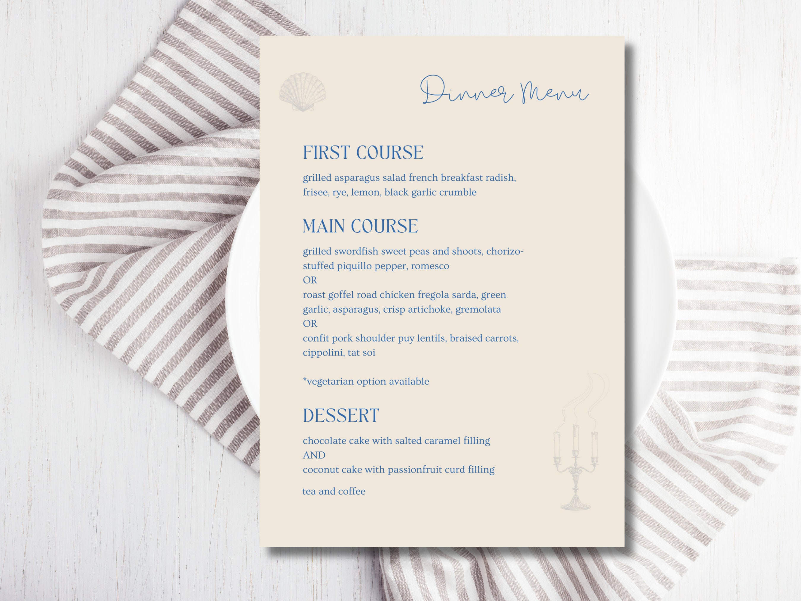 Nautical Blue Dinner Menu | Digital Wedding Template - Etsy