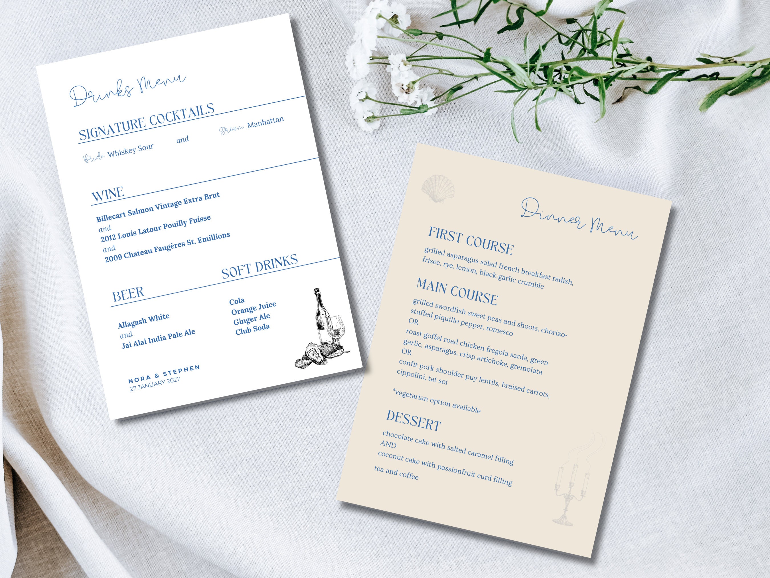 Nautical Blue Dinner Menu | Digital Wedding Template - Etsy