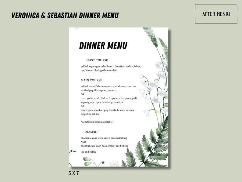 Modern Floral Dinner Menu | Lily of the Valley Digital Wedding Template ...