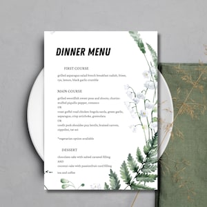 Modern Floral Dinner Menu | Lily of the Valley Digital Wedding Template ...