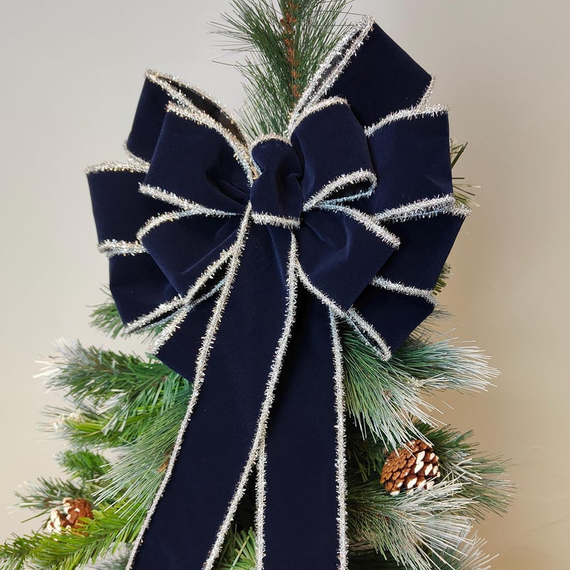 Blue/silver Tree Topper Bow - Etsy